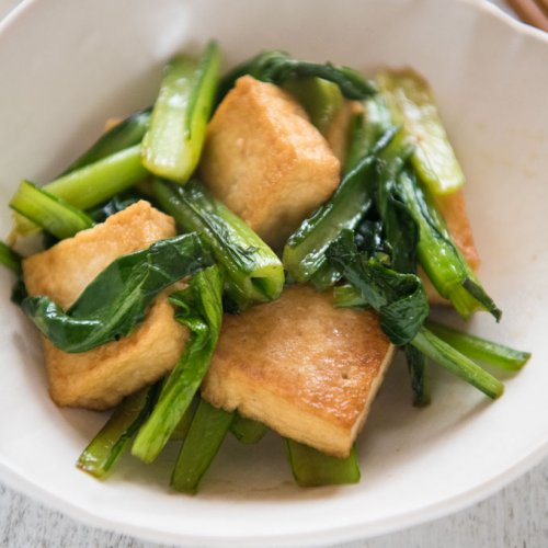 Stir-fried Choy Sum with Deep Fried Thick Tofu - RecipeTin Japan