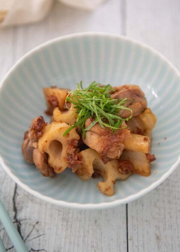 Sautéed Lotus Roots and Chicken with Pickled Plum and Bonito Flakes ...