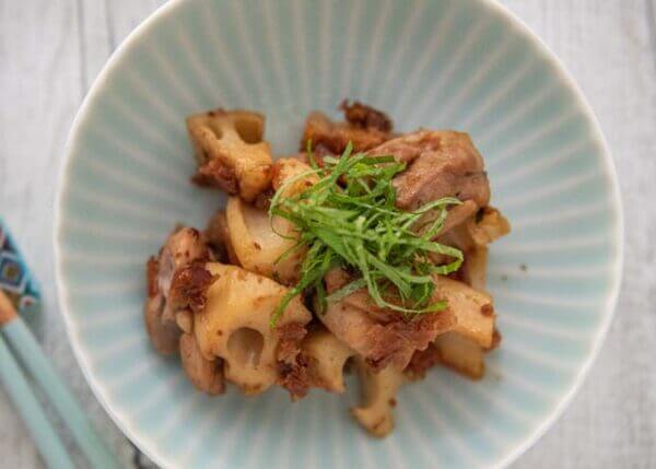 Sautéed Lotus Roots and Chicken with Pickled Plum and Bonito Flakes ...
