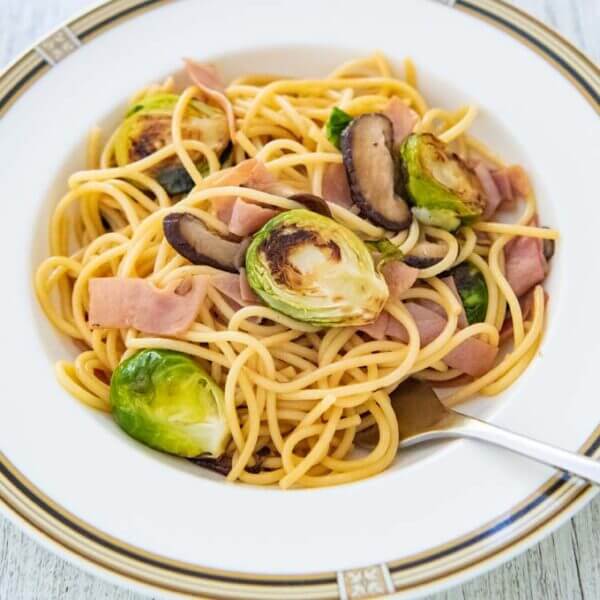 Brussels Sprouts, Shiitake, and Ham Pasta - RecipeTin Japan