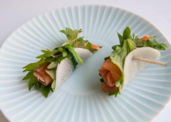 Smoked Salmon Appetiser Bites Wrapped in Turnip - RecipeTin Japan